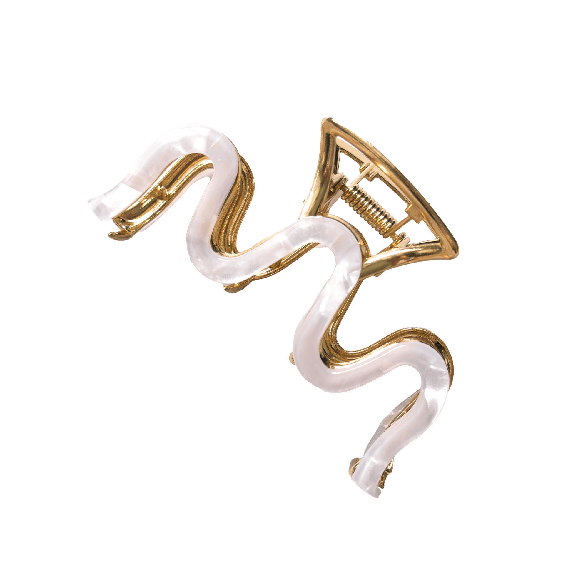 Wavy Claw Clip – White & Gold | BondiBoost – BondiBoost.com